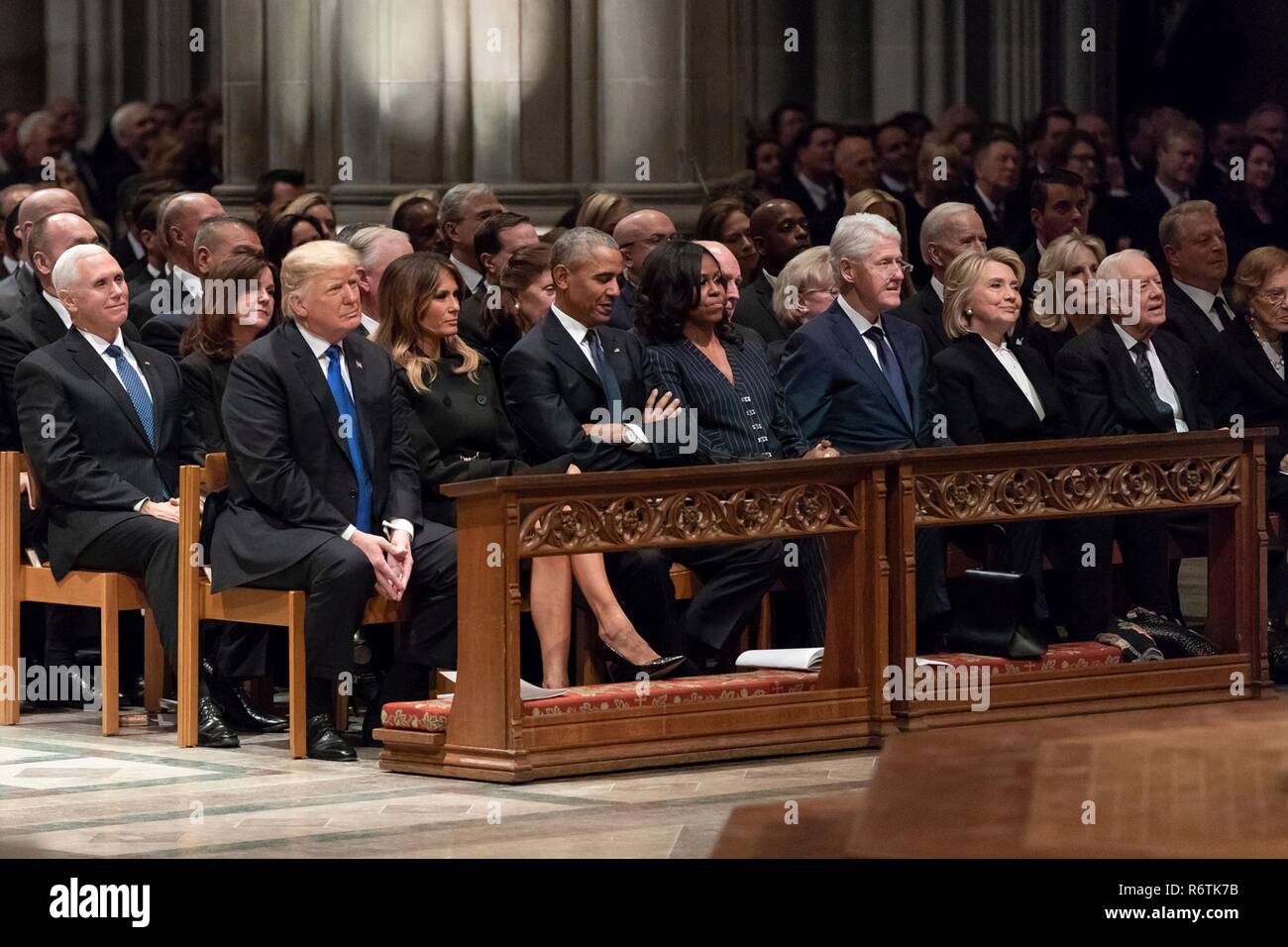 U.S. President Donald Trump and First Lady Melania Trump join former presidents and first ladies ...