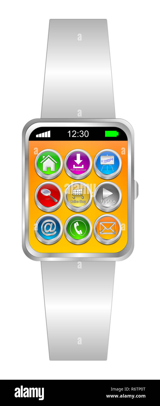 white Smartwatch with different function Buttons - 3D illustration ...