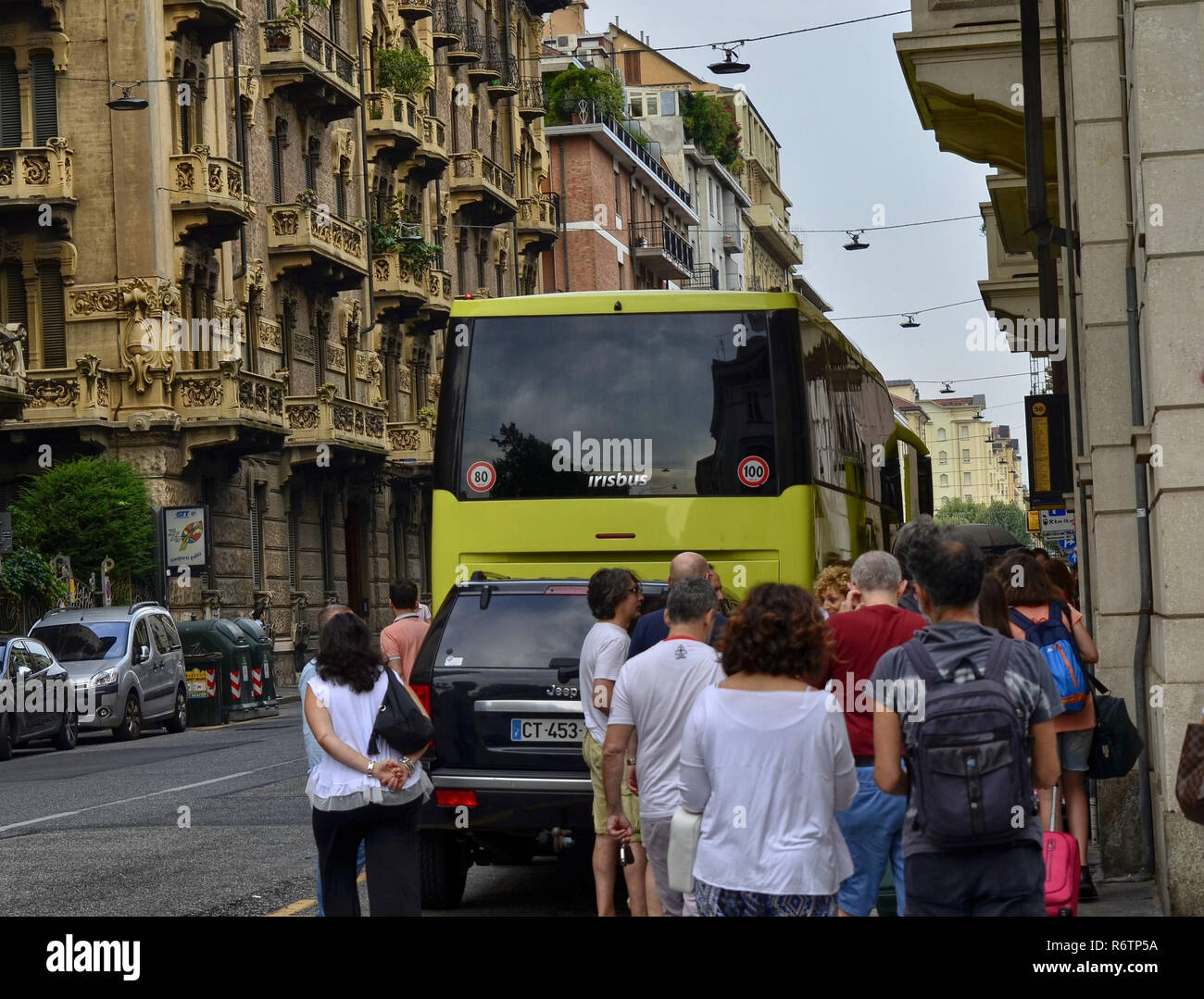 Turin, Piedmont, Italy. July 2018. Departure for the boys' summer camp ...