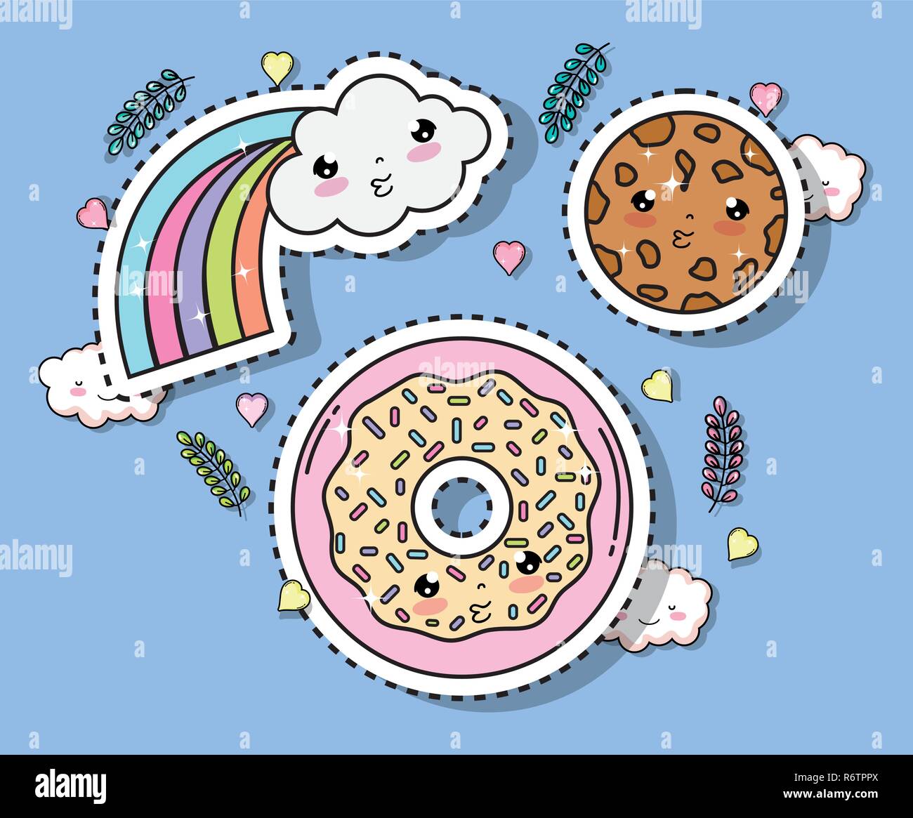 kawaii rainbow with cloud and cookie sticker Stock Vector Image & Art ...