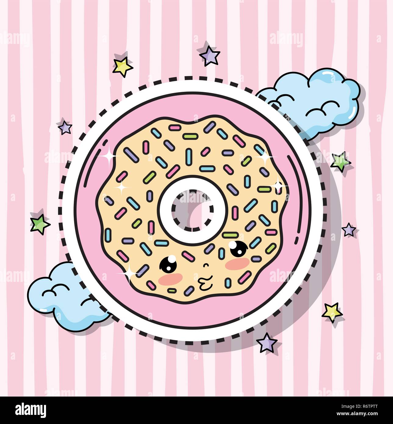 kawaii cute donut sticker with clouds and stars Stock Vector Image ...