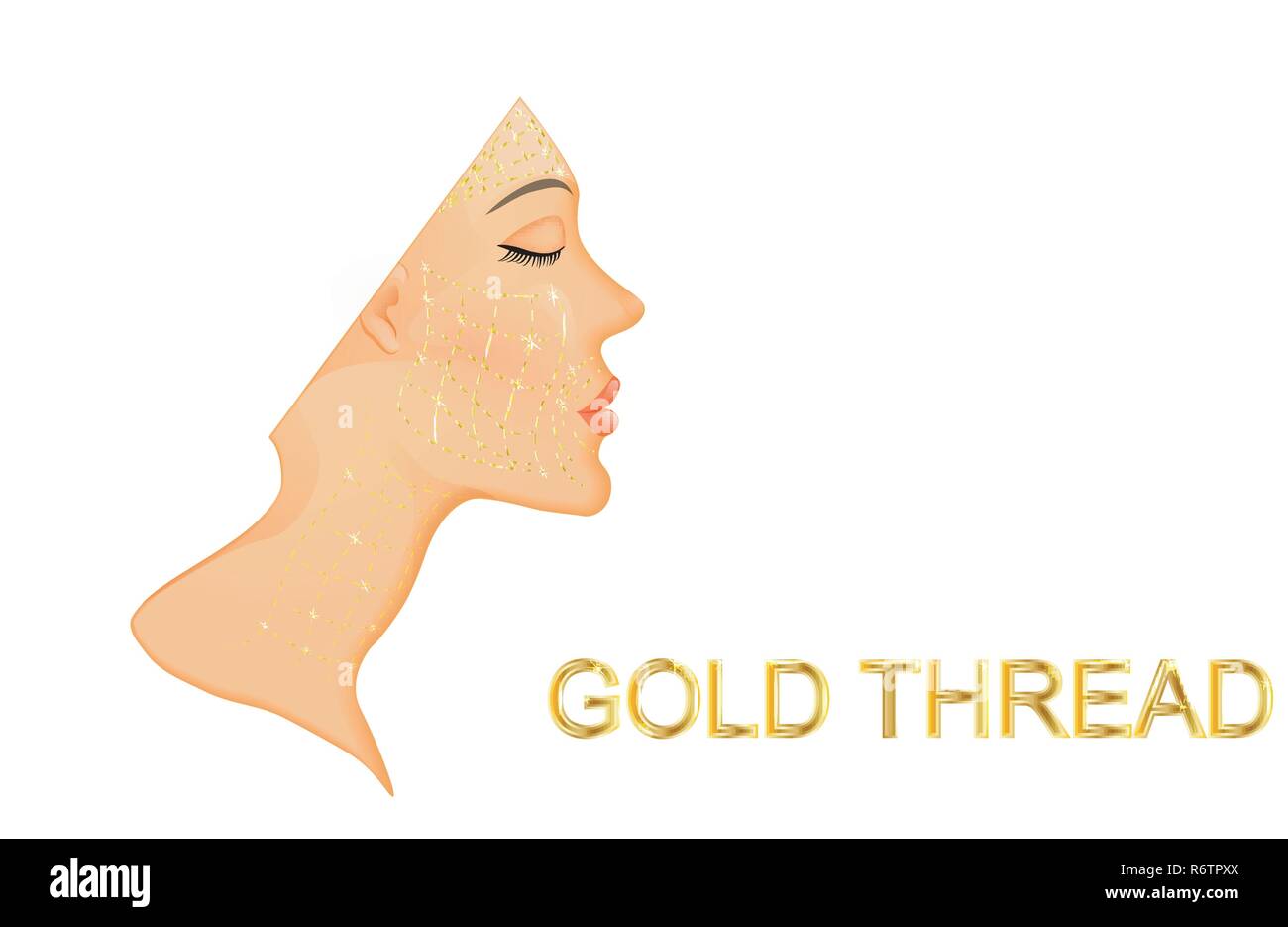 illustration of facial rejuvenation and neck with gold thread.before ...