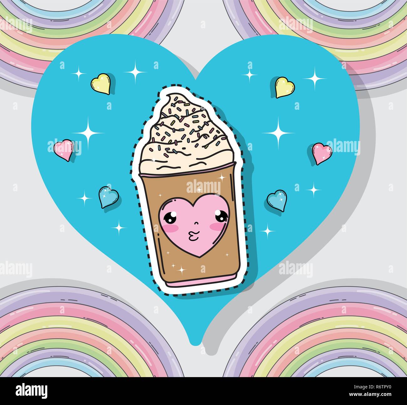 kawaii cute ice cream sticker with hearts Stock Vector Image & Art - Alamy