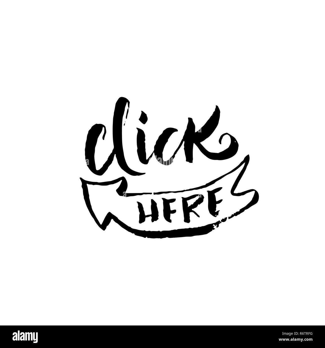 Click here. Modern brush lettering design. Vector calligraphy ...