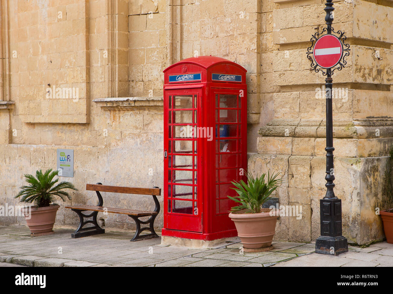 A British red telephone call box stands in the corner of the main ...