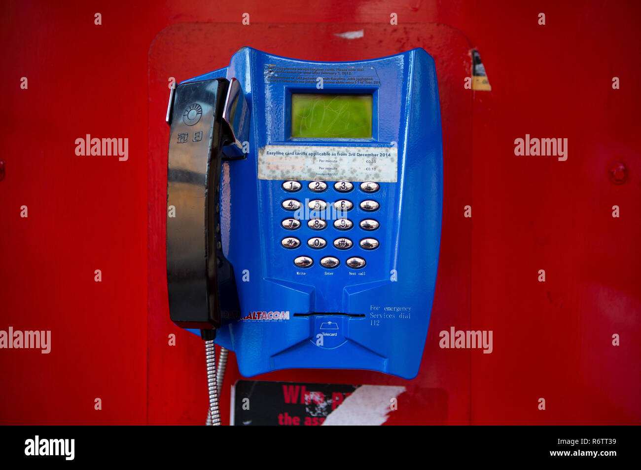 The telephone inside a British red telephone call box which stands in ...