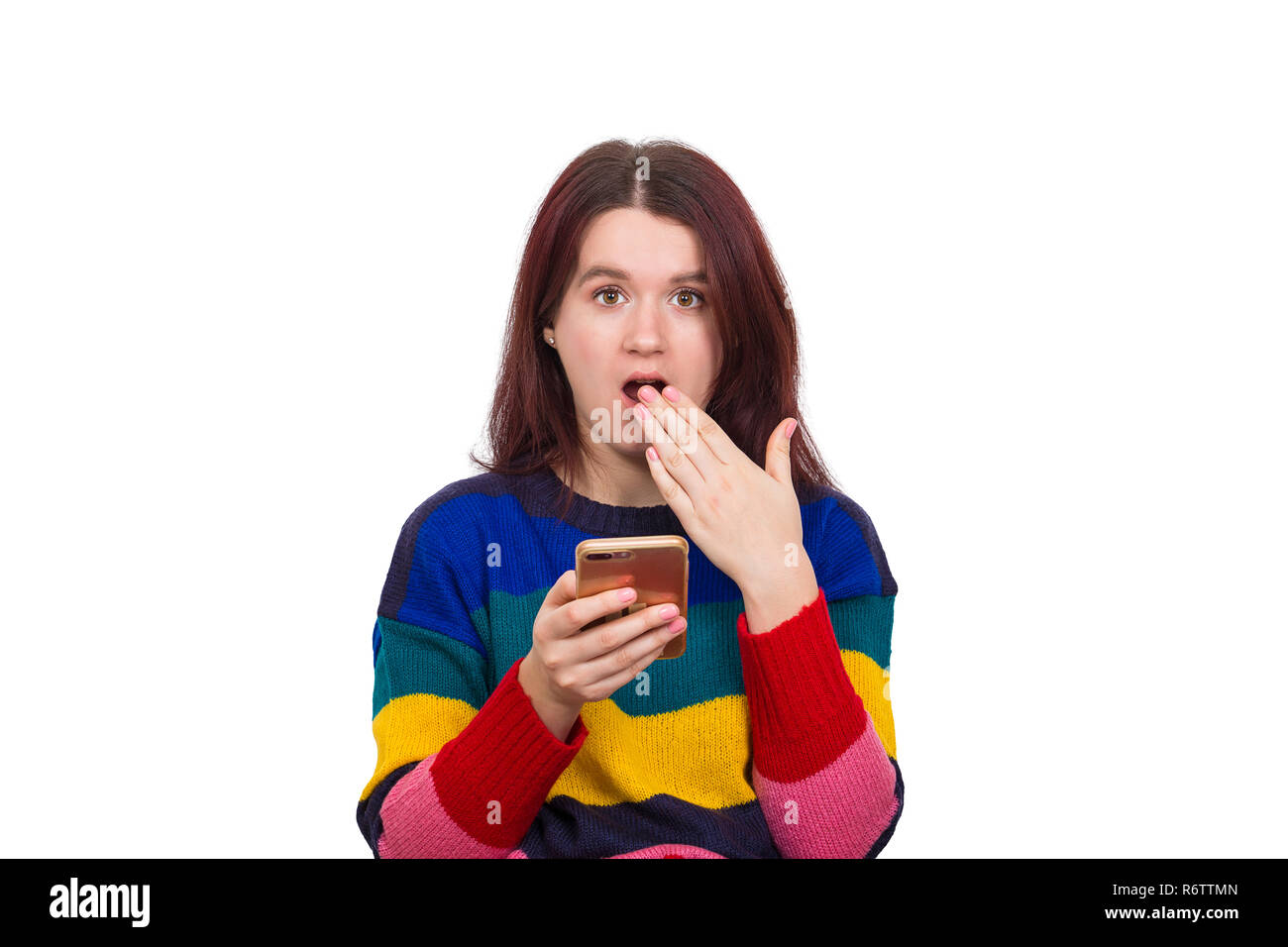 Girl phone scared hi-res stock photography and images - Alamy