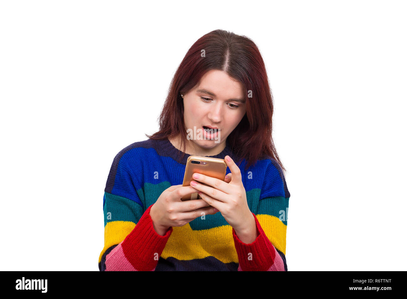 Girl phone scared hi-res stock photography and images - Alamy