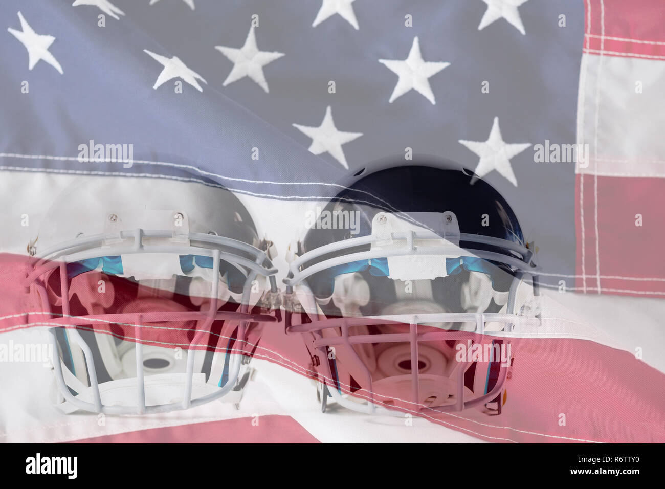 Close up of sports helmets against close-up of an american flag Stock ...