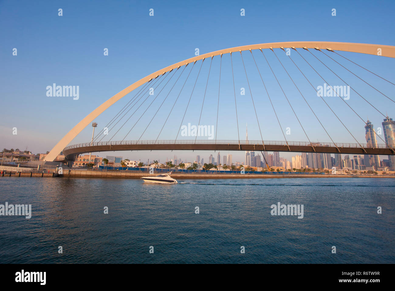Dubai city skyline at sunset. view of Tolerance bridge Stock Photo - Alamy