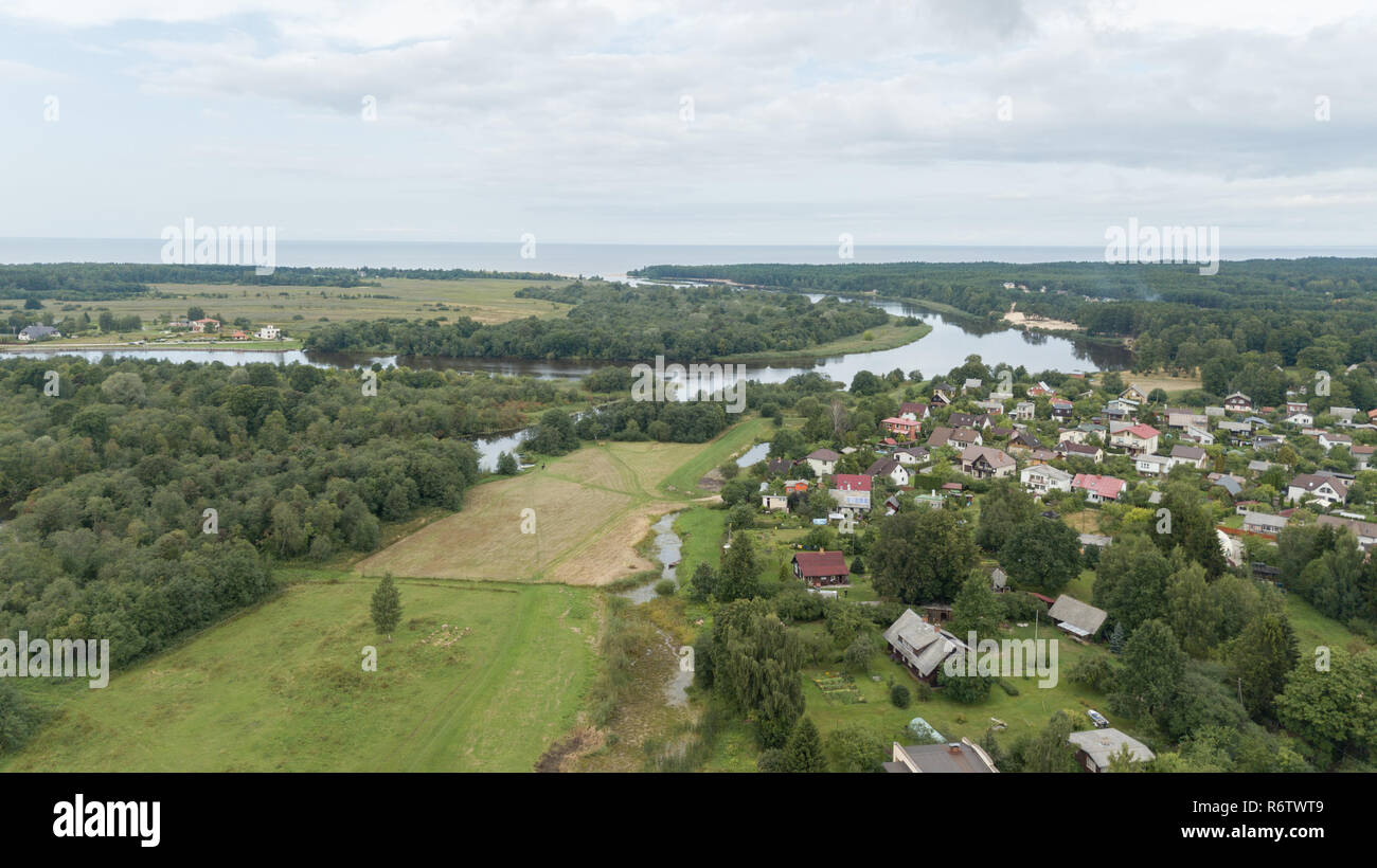 Aerial view of countryside Gauja lake field drone top view Stock Photo ...