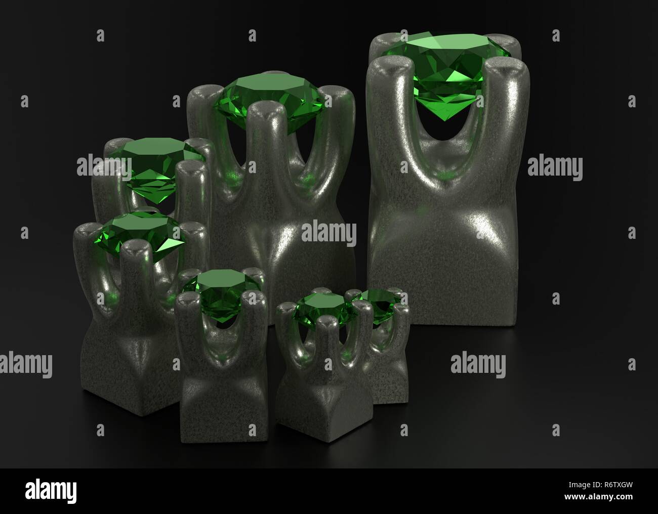 set of gems stones in metal holder mount 3d illustration Stock Photo ...