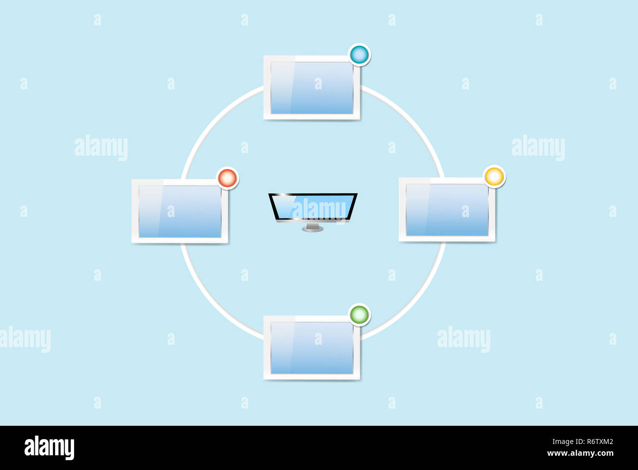 Infographic of four blank rectangle monitors around PC monitor Stock ...