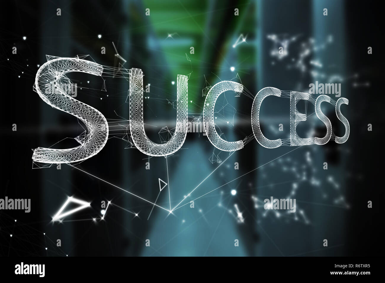 Success text over black background against empty server room Stock ...