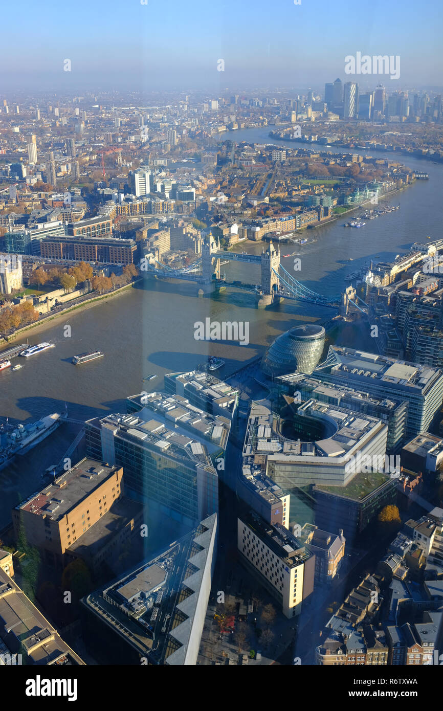 The Shard viewing gallery looking towards Tower Bridge- London UK Stock ...