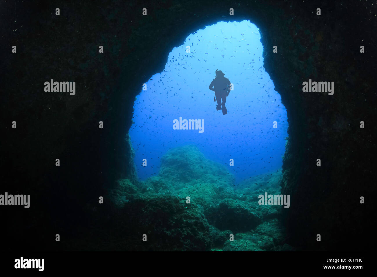 Diving in underwater cave - Majorca, Spain Stock Photo - Alamy