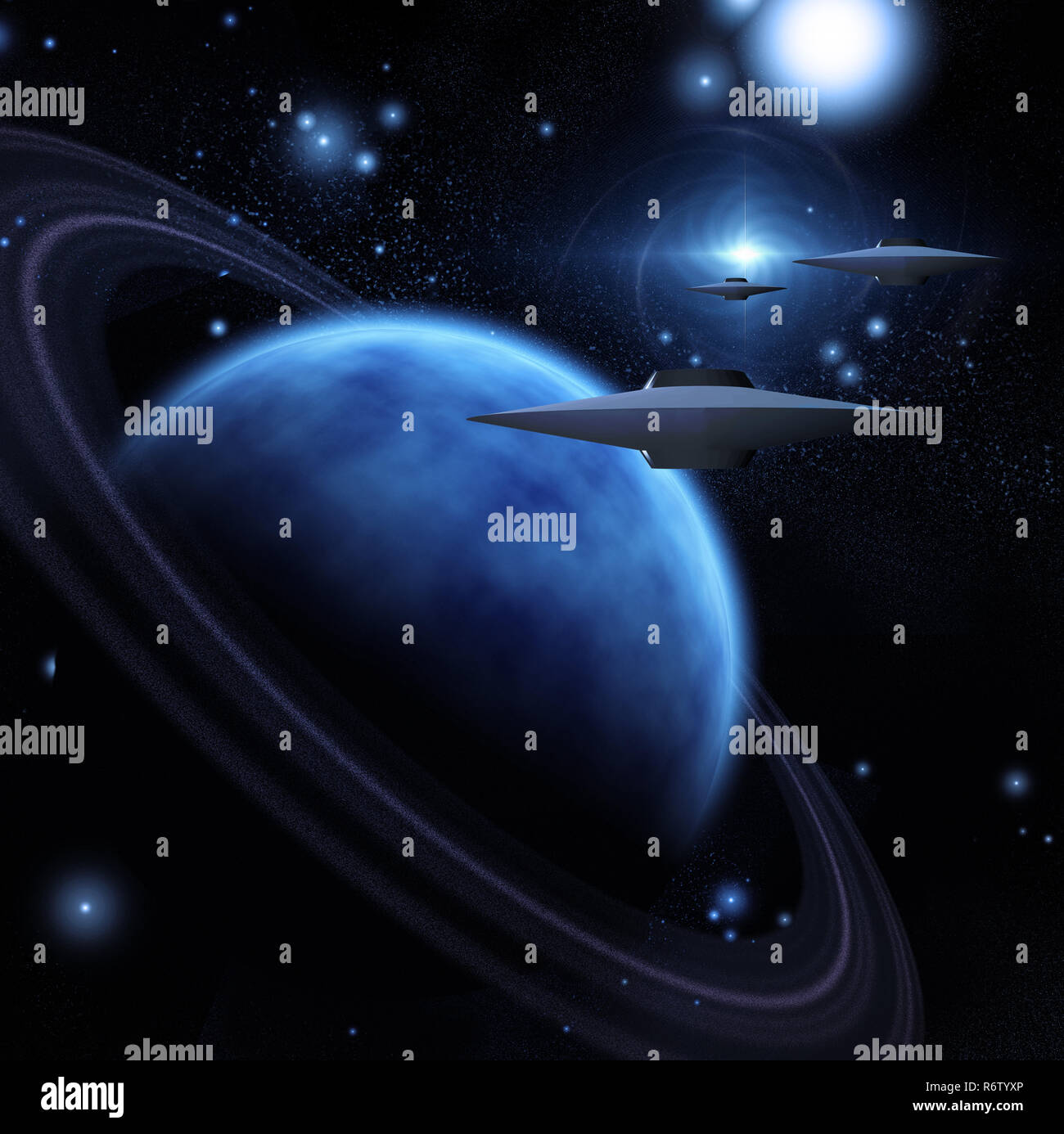 Spacecrafts and planets in space Stock Photo - Alamy