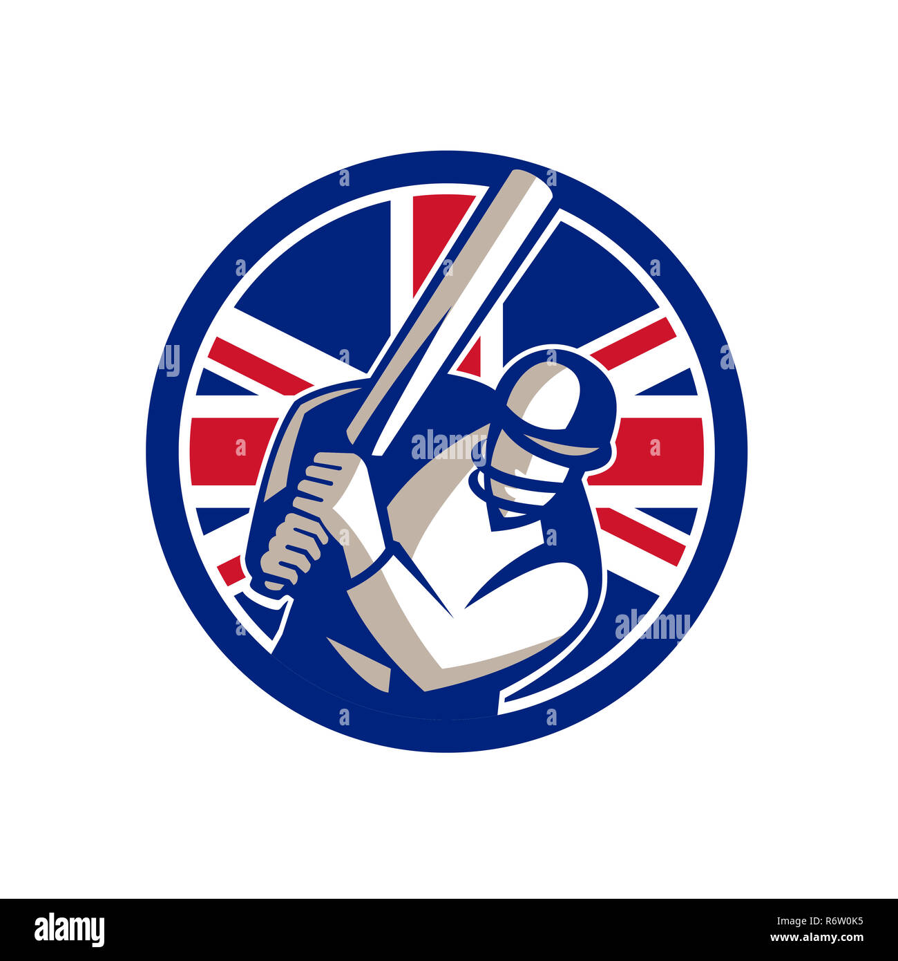 British Cricket Batsman Batting Union Jack Flag Icon Stock Photo - Alamy