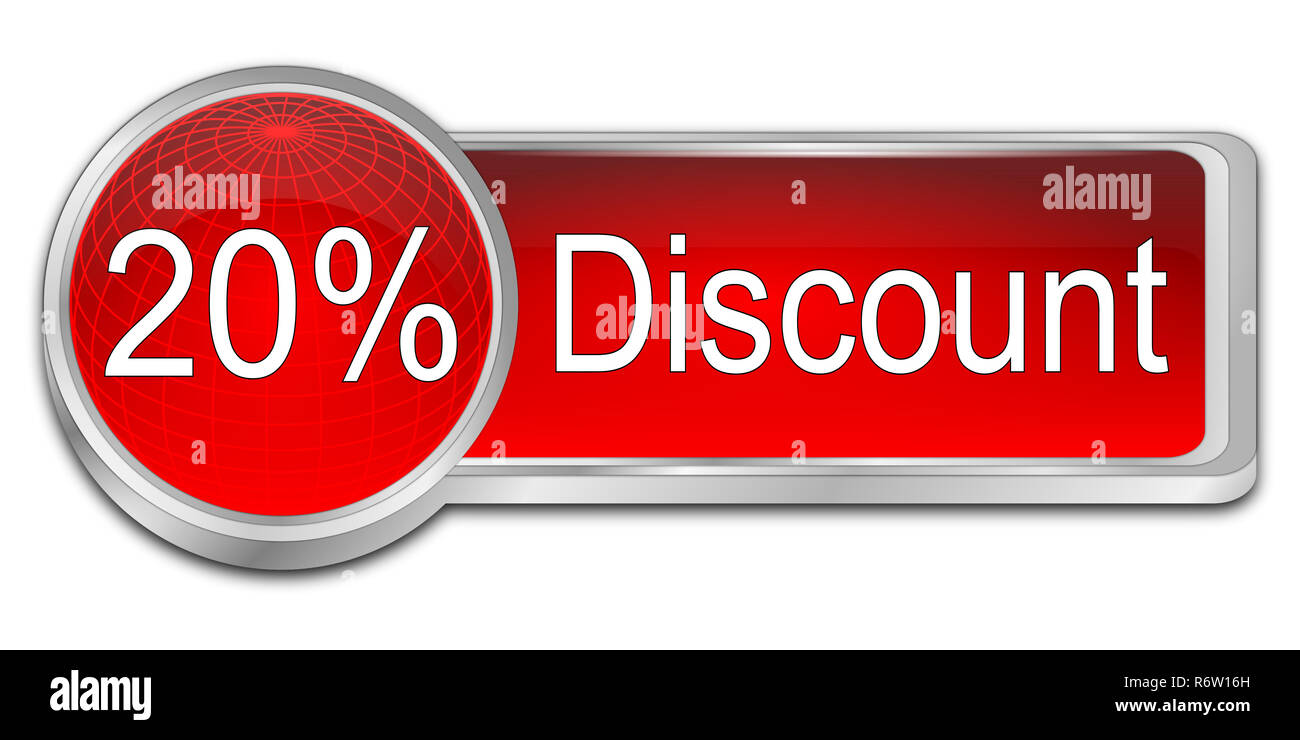 glossy red 20 % Discount button - 3D illustration Stock Photo - Alamy
