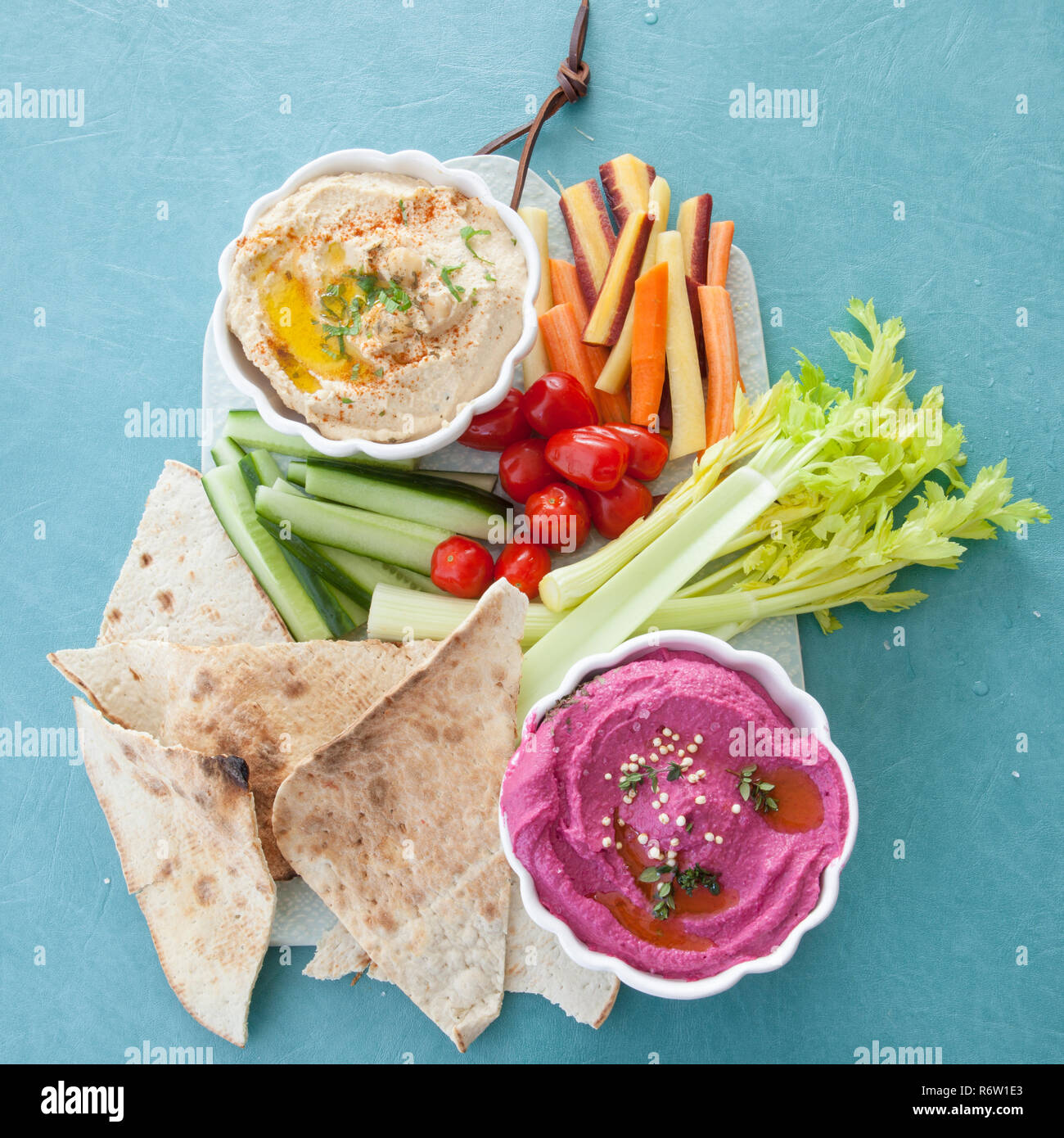 different varieties of hummus Stock Photo - Alamy