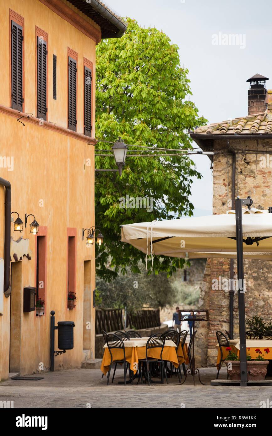 tables and chairs of street cafe at the Italy Stock Photo - Alamy