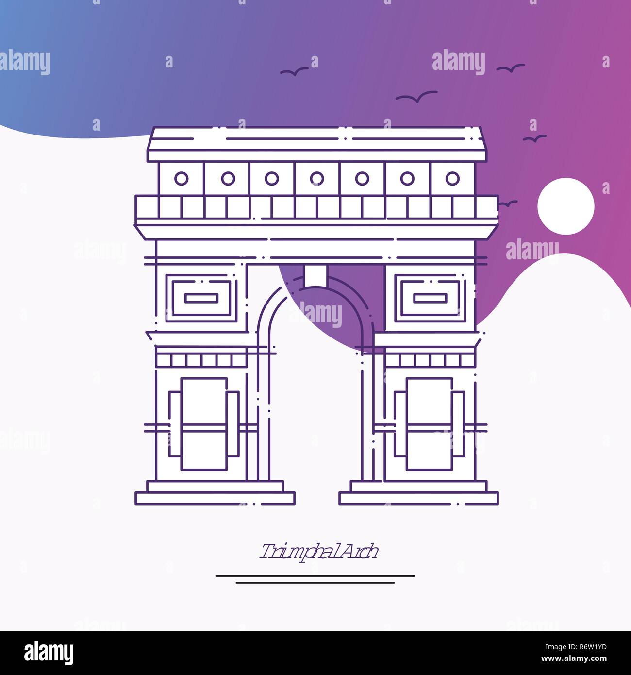 Travel TRIUMPHAL ARCH Poster Template. Purple creative background Stock ...