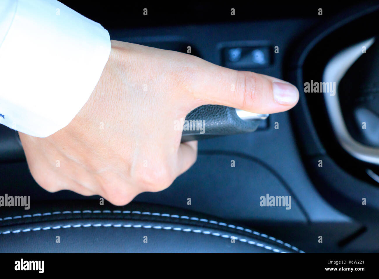 Woman hand brake car hi-res stock photography and images - Alamy
