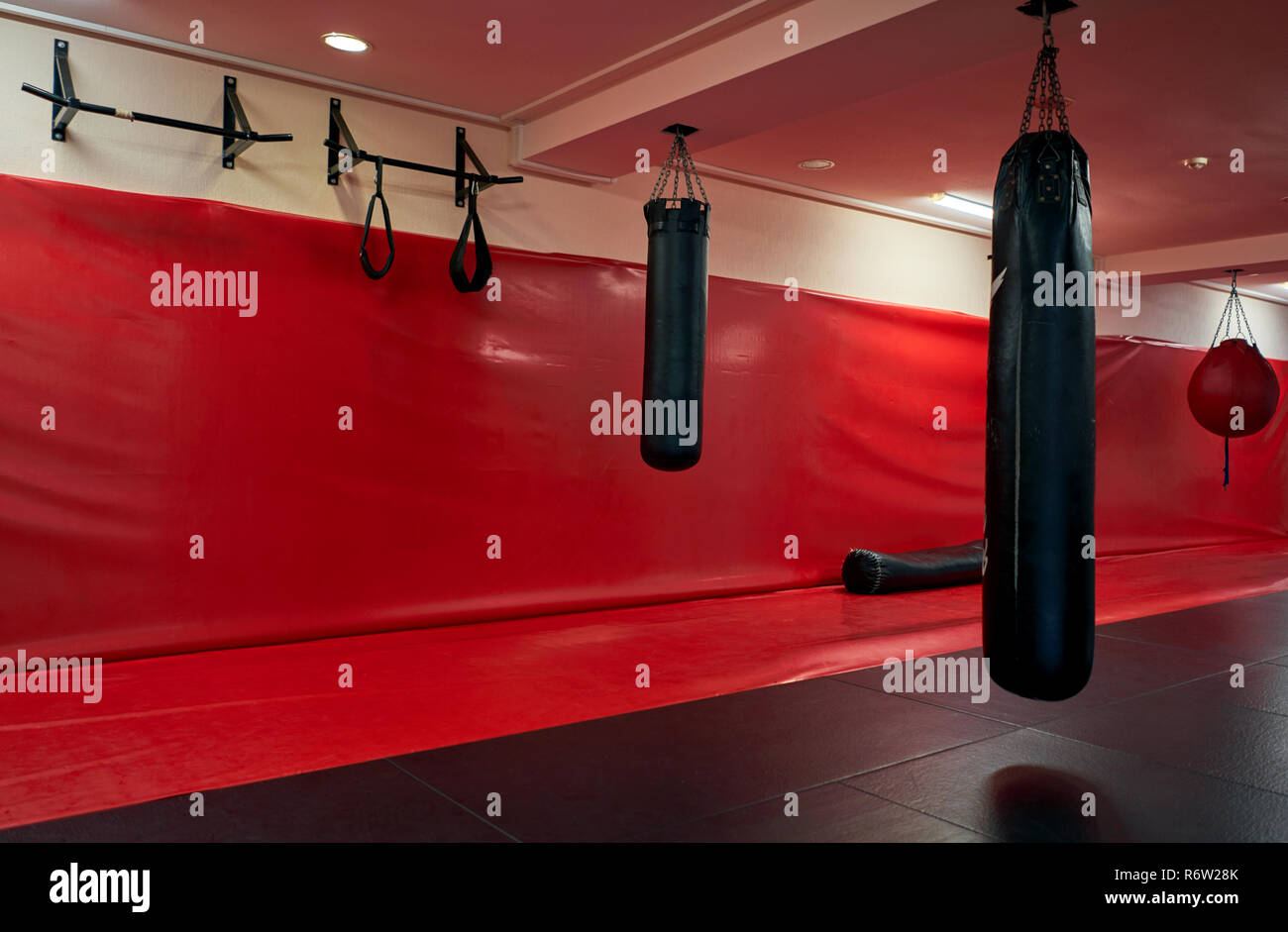 hall with Boxing bags Stock Photo - Alamy
