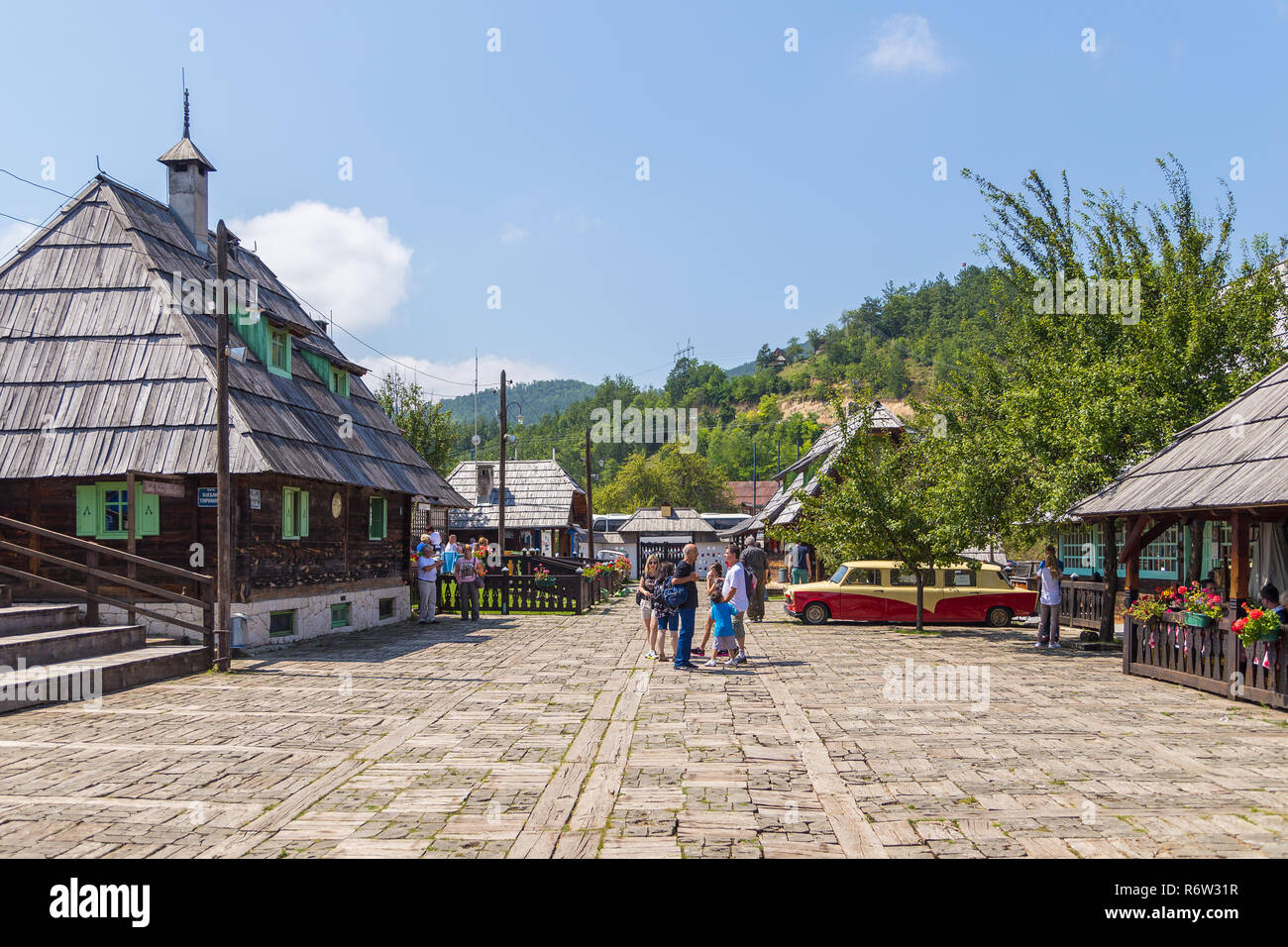 Drvengrad, Serbia- 15 August 2014: Main square Kustendorf, traditional ...