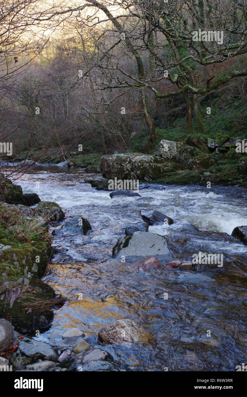 White Water Rapids over the Boulder Strewn East Lyn River. Intimate ...