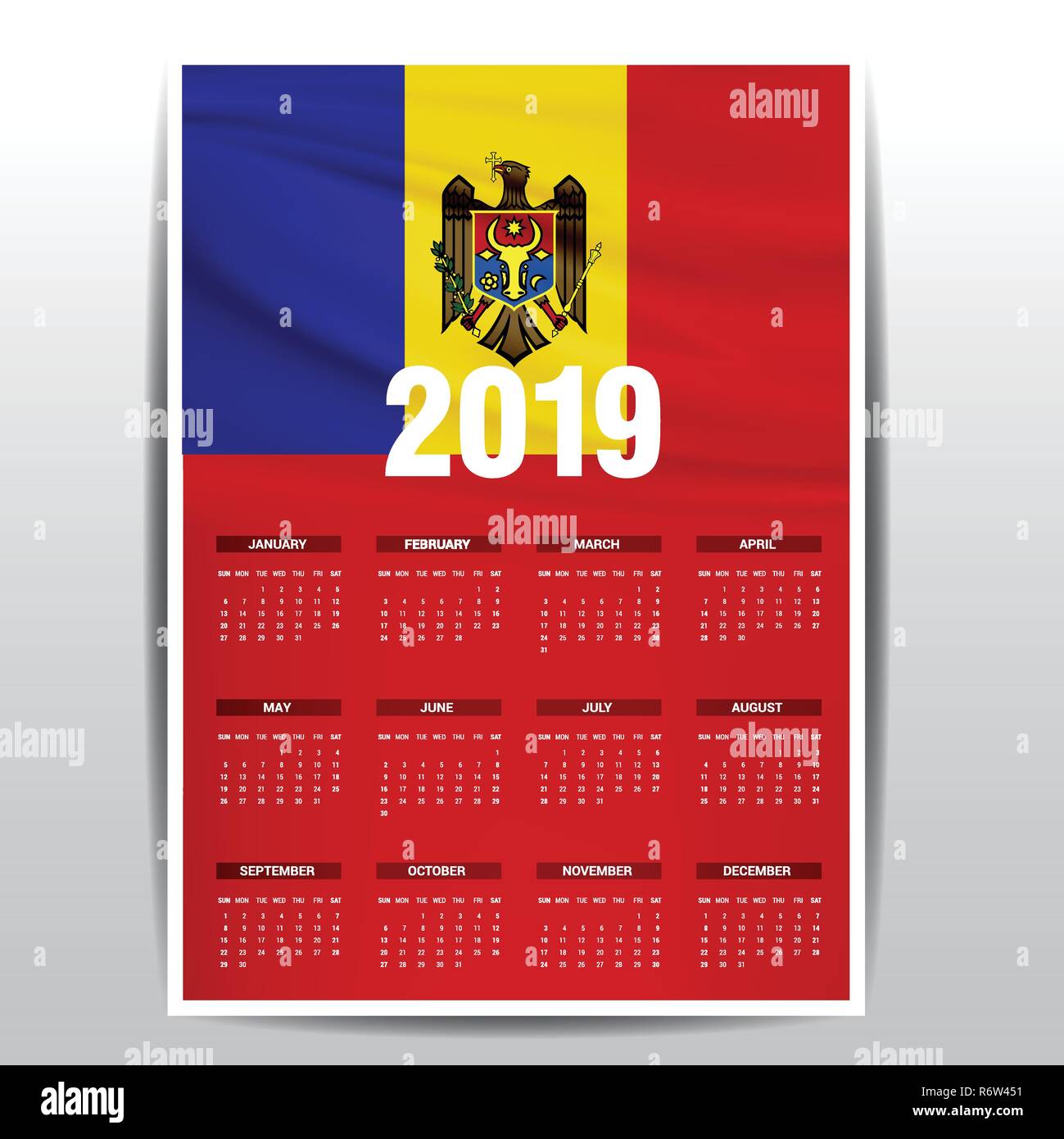 Calendar 2019 Moldova Flag background. English language Stock Vector ...