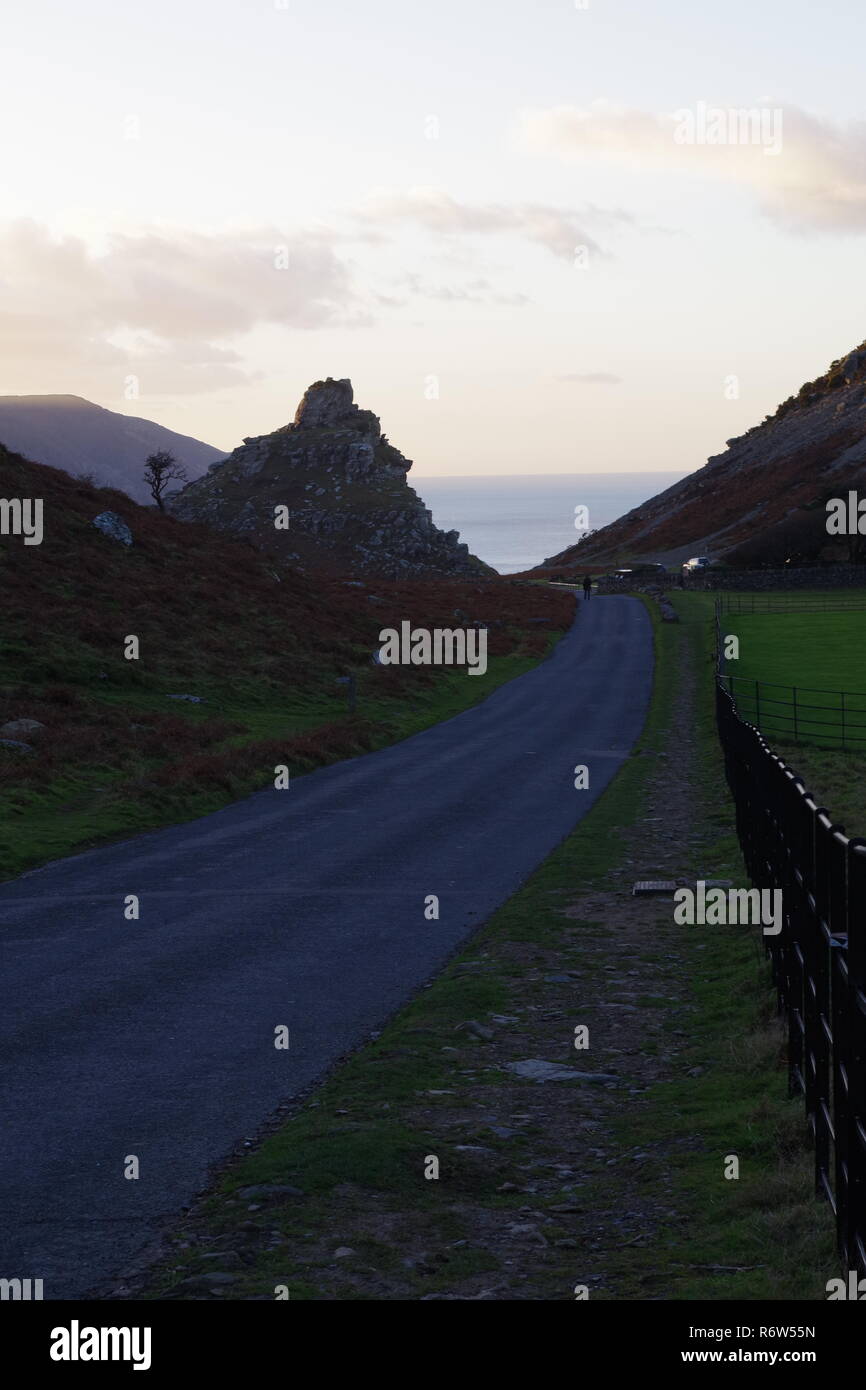 View down Road to Rugged Jack Rock at Sunset. Valley of the Rocks ...