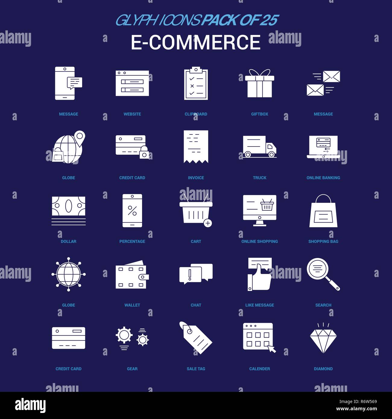 E-Commerce White icon over Blue background. 25 Icon Pack Stock Vector ...