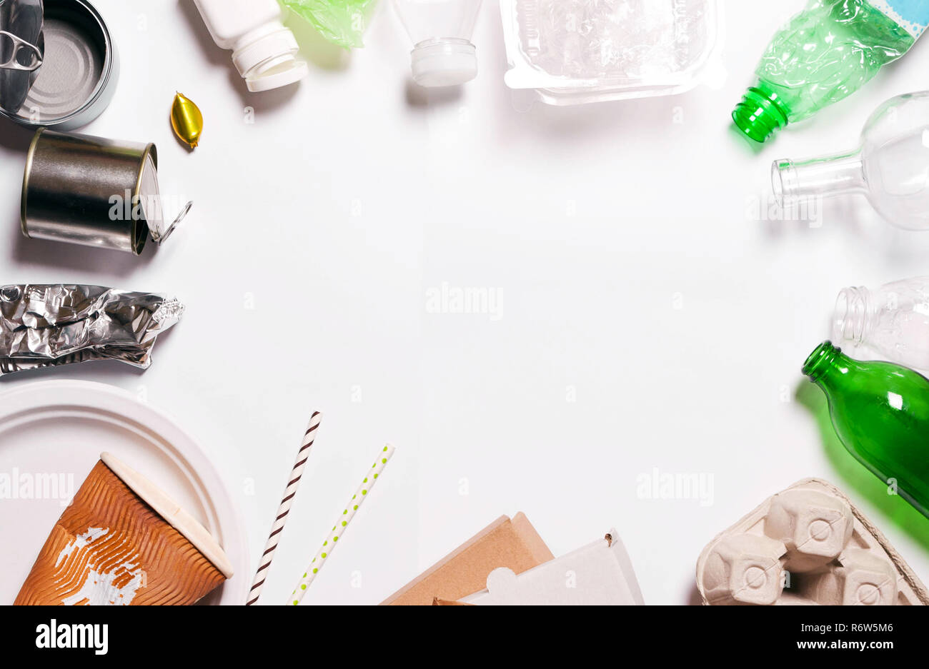 Household waste on a white background. The concept of sorting plastic ...