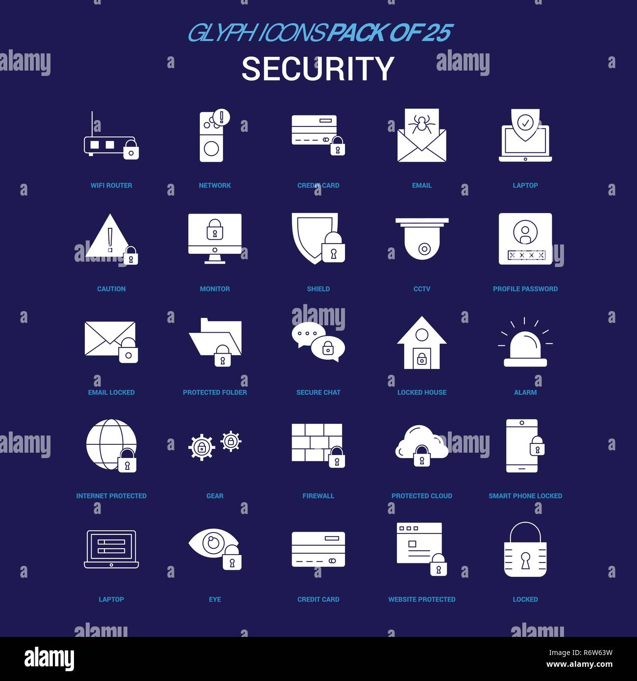 Security White icon over Blue background. 25 Icon Pack Stock Vector ...