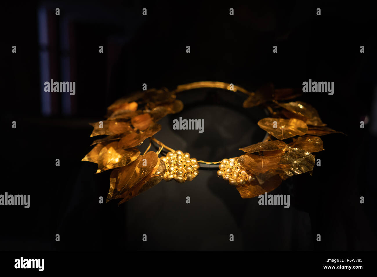 Beautiful ancient Greek tiara on a black background Stock Photo - Alamy