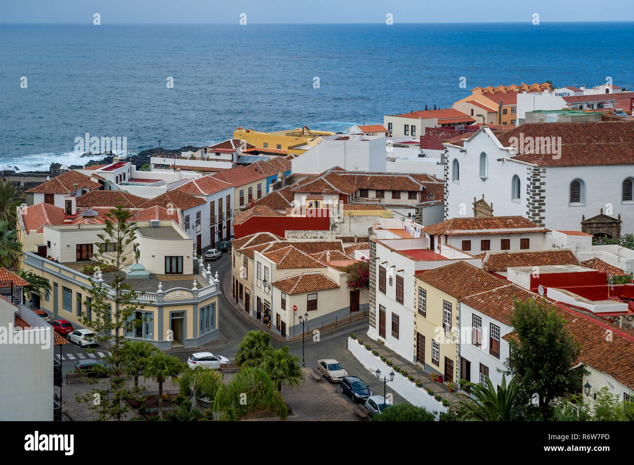 Old Garachico town red roofs and historical streets. Tenerife island ...