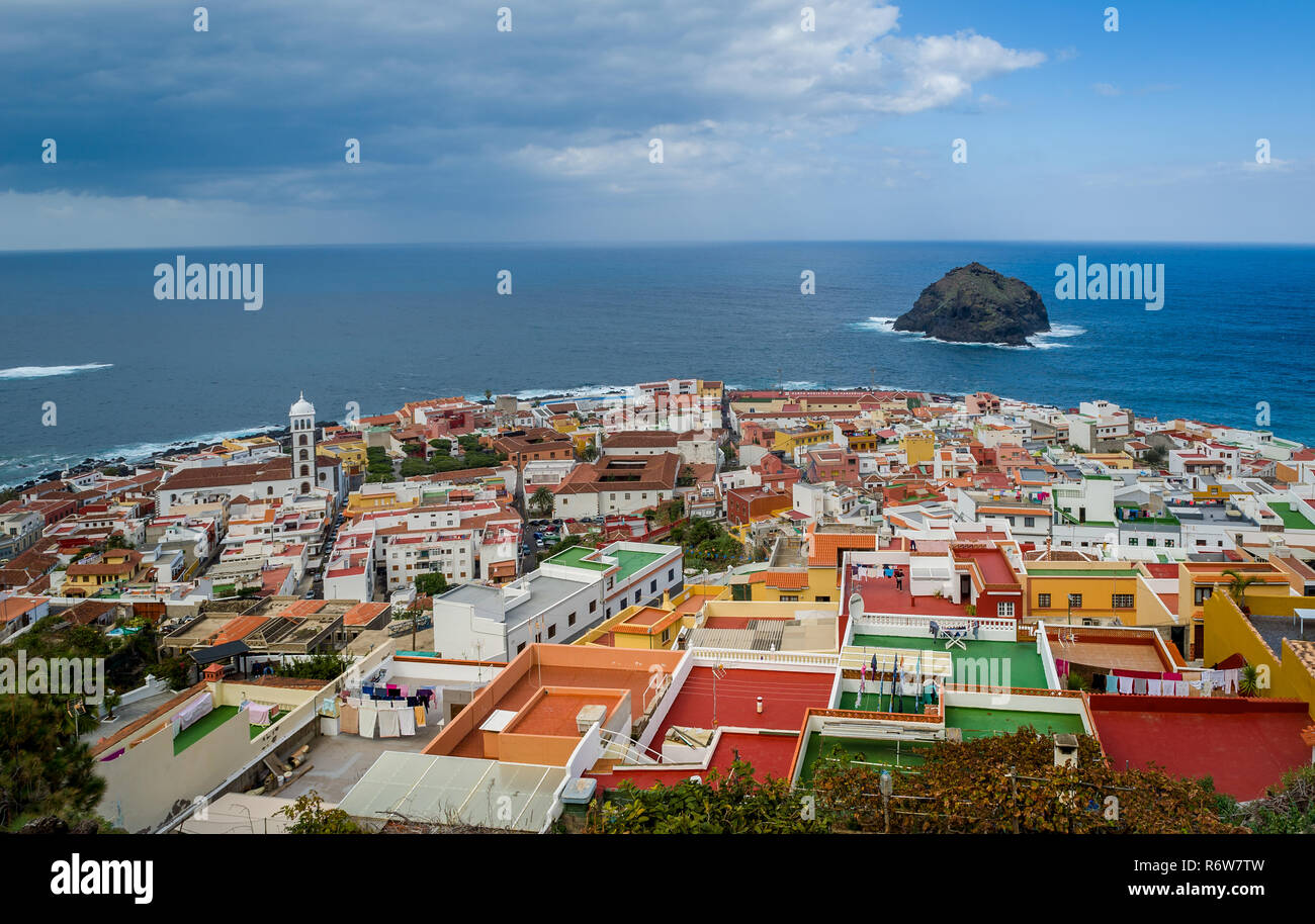 Aerial panorama of Garachico old town, Tenerife island, Spain Stock ...