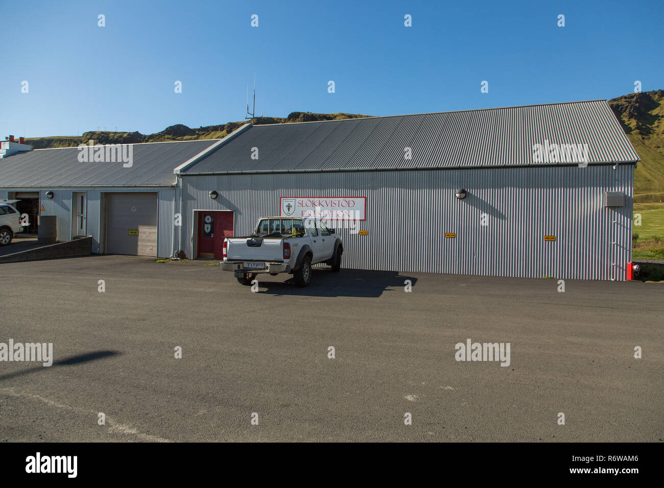 The fire station in the south coast town of Vik on a sunny day in ...