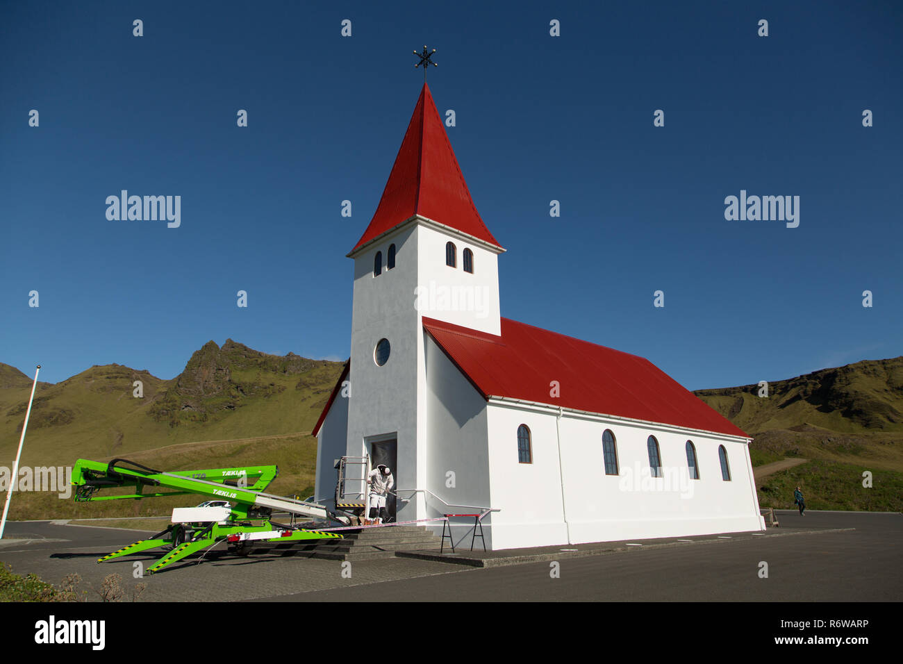 The famous church in the south coast village of Vik, Iceland being ...