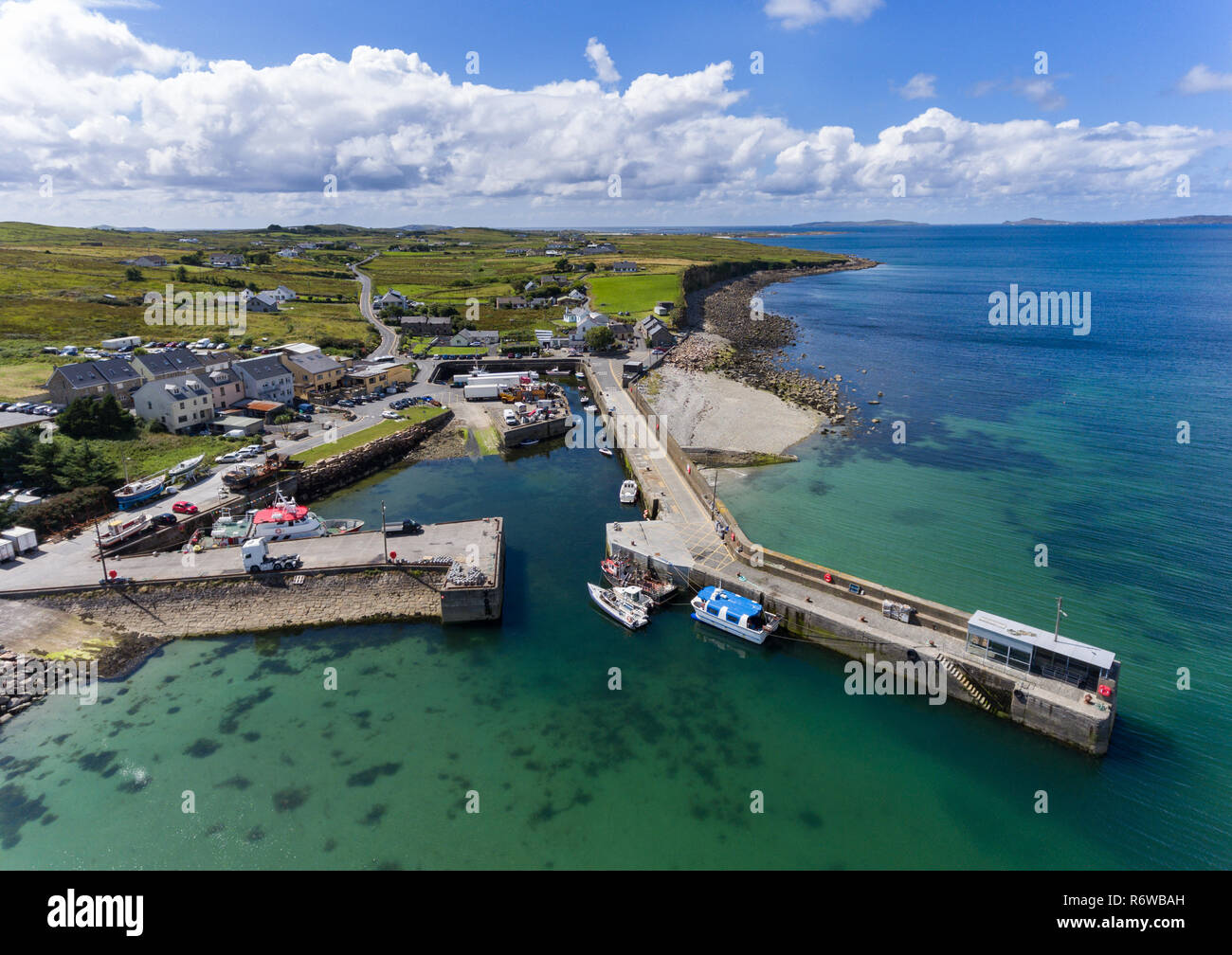 Aerial view of the small fishing village of Cleggen in Connemara, the ...