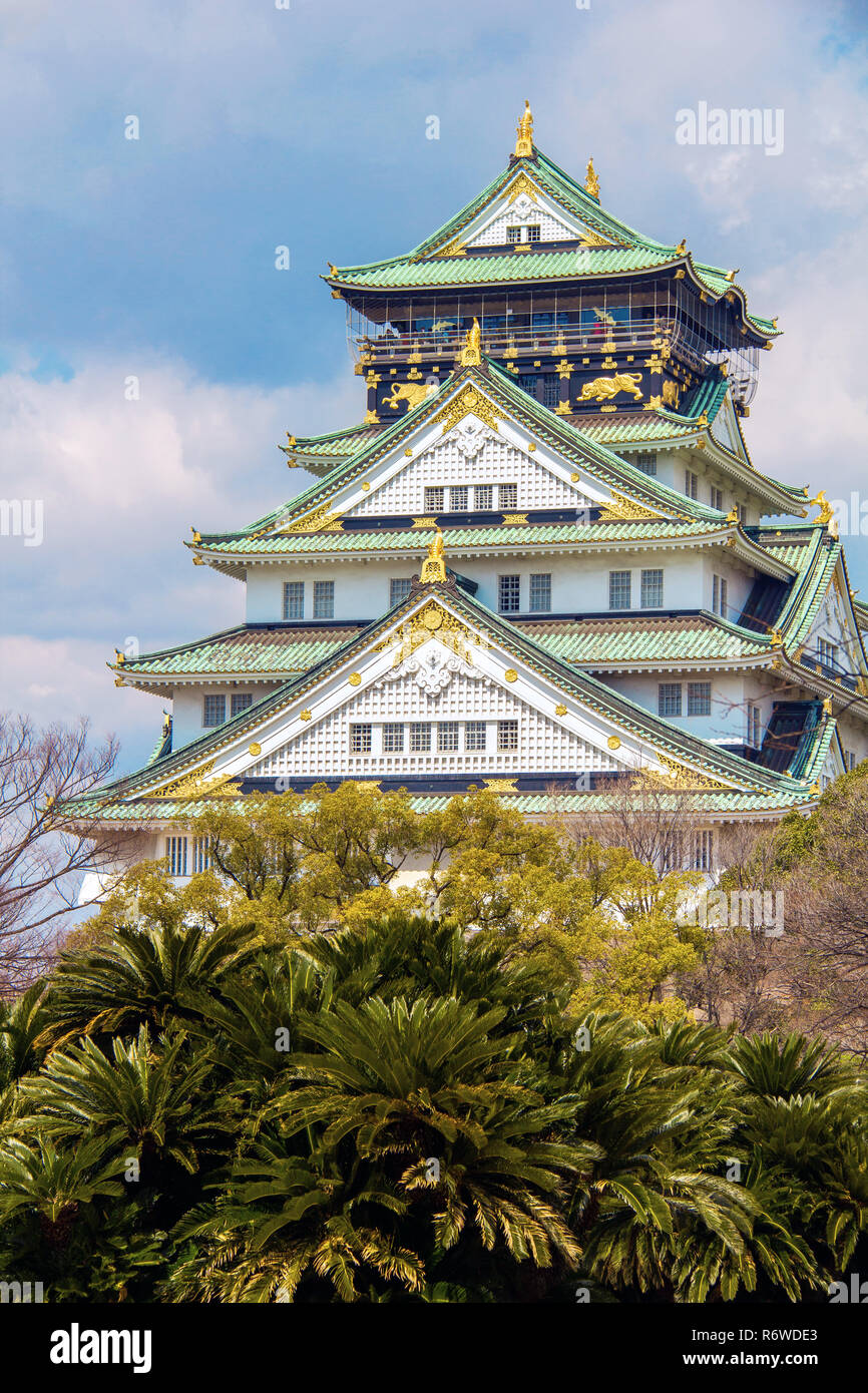 Medieval Osaka castle in Japan front view Stock Photo - Alamy