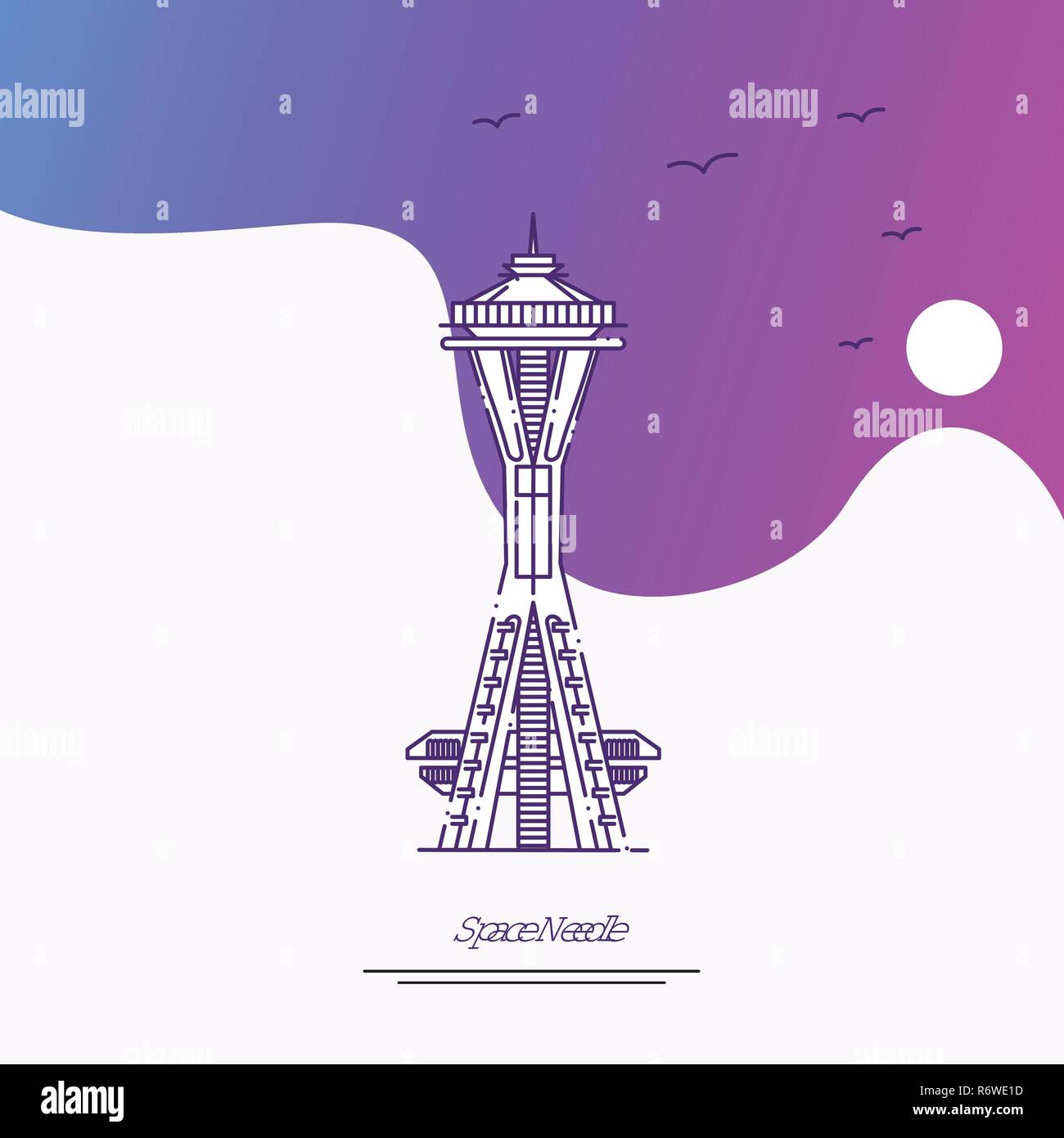 Travel SPACE NEEDLE Poster Template. Purple creative background Stock ...