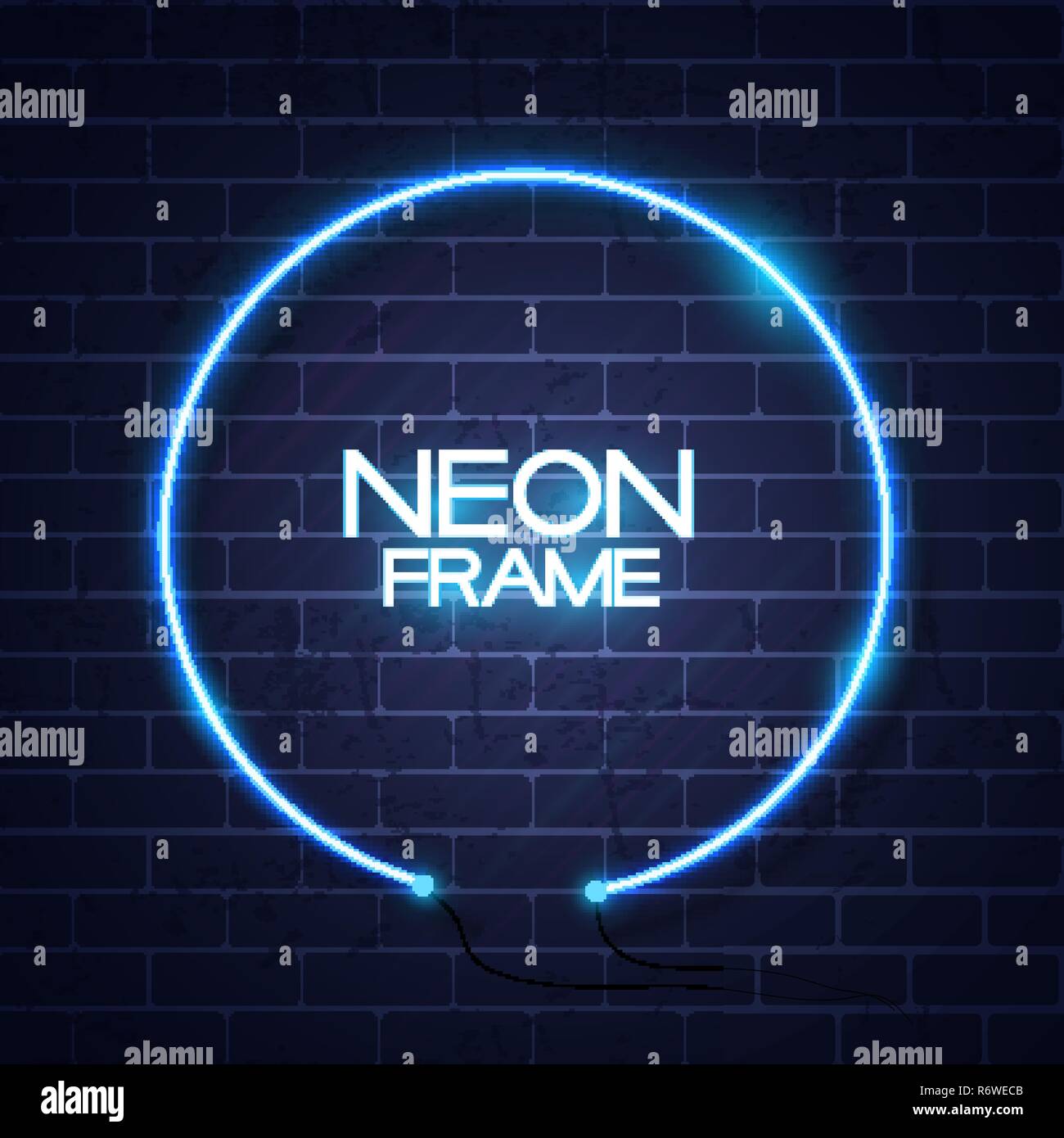 Abstract Neon Frame Template on Brick Wall Texture Background Vector ...