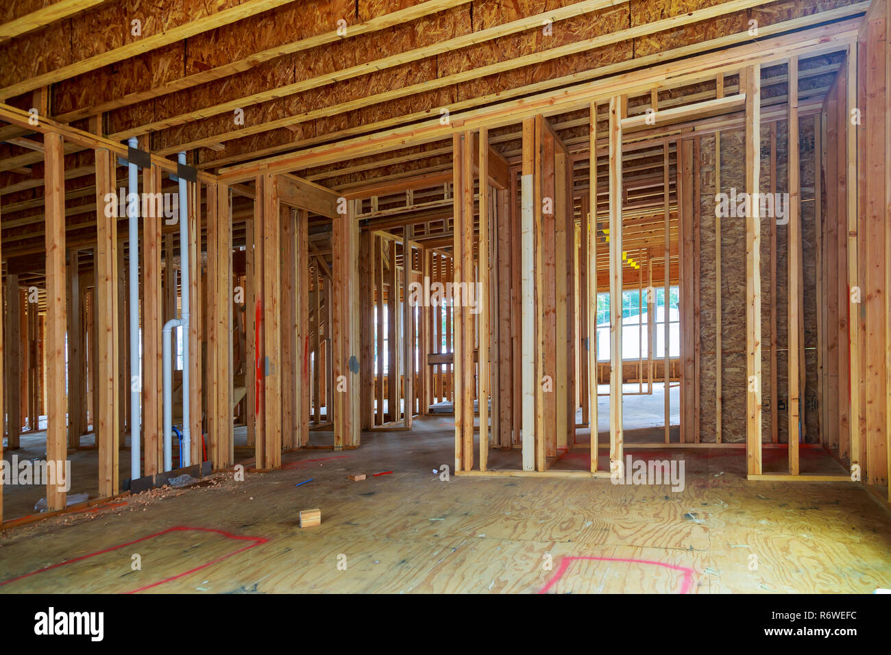Interior framing of a new house under construction Stock Photo - Alamy