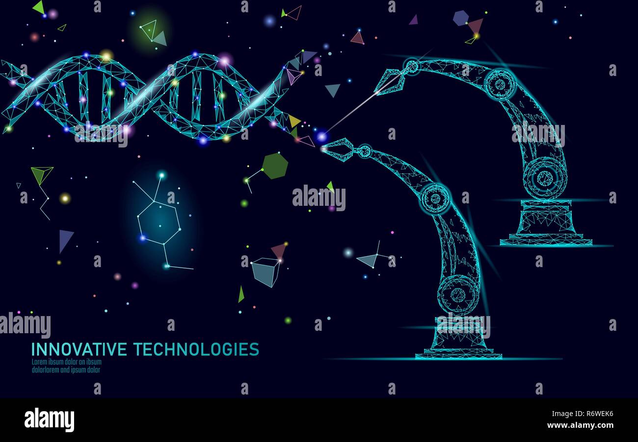 DNA 3D structure editing medicine concept. Low poly polygonal triangle ...