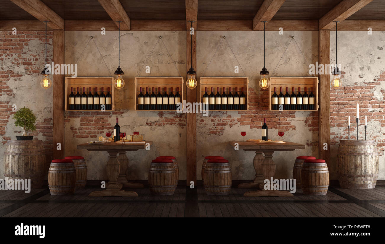 Wine cellar with dining table for tasting Stock Photo - Alamy