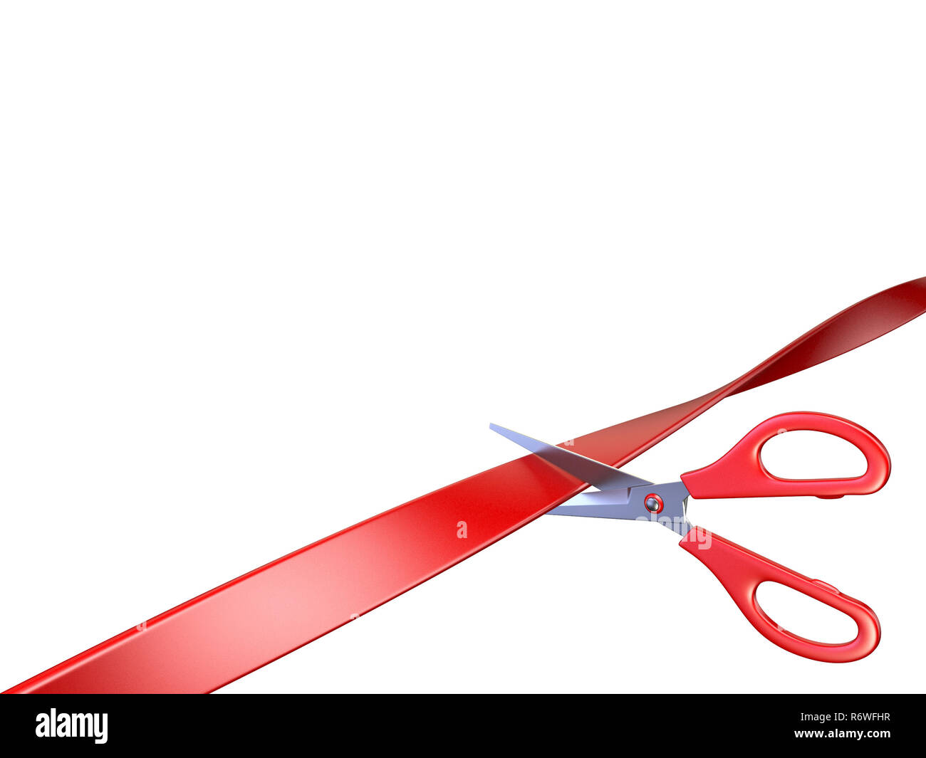 Scissors cutting red ribbon 3D Stock Photo - Alamy