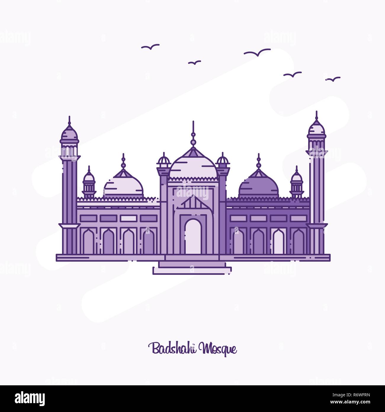 BADSHAHI MOSQUE Landmark Purple Dotted Line skyline vector illustration ...