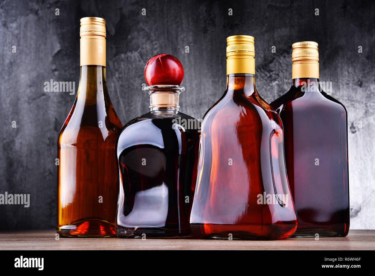 Bottles of assorted alcoholic beverages Stock Photo - Alamy